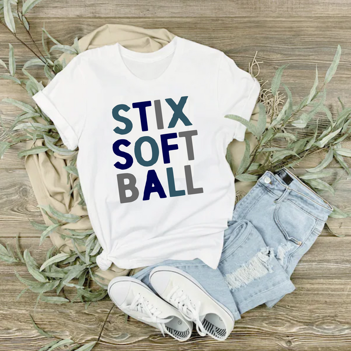 STIX Softball Tee, Muliticolor Stix Softball Shirt, Fun Stix Softball ...